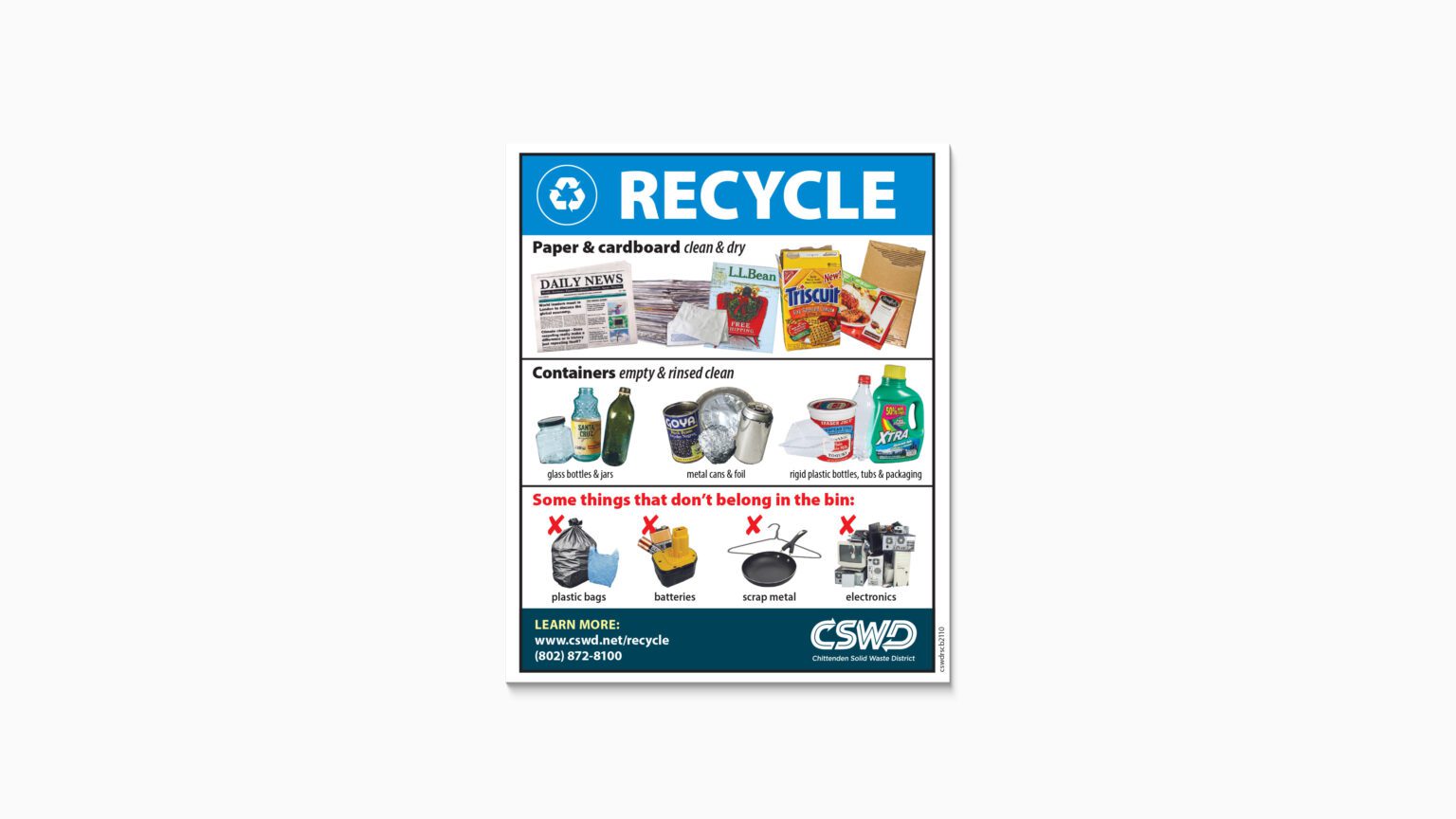 Recycling decal for carts & bins - Chittenden Solid Waste District