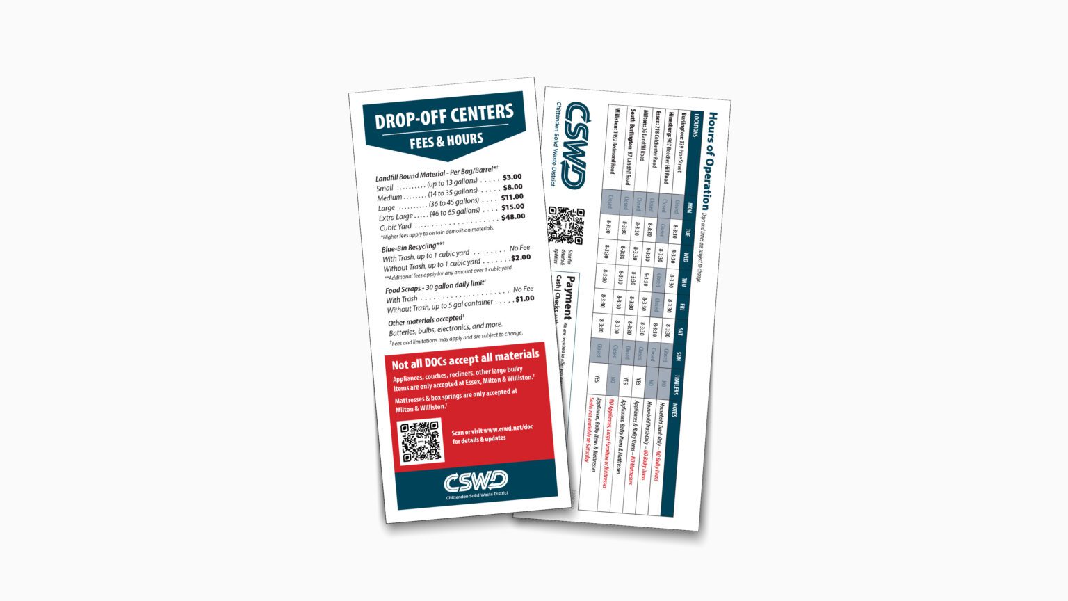 CSWD Drop-Off Center Fees & Hours - Chittenden Solid Waste District